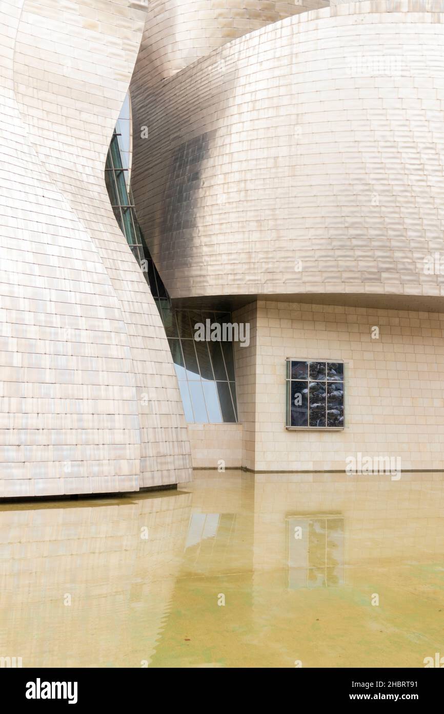 detail of the facade of a museum of modern titanium art in the spanish ...