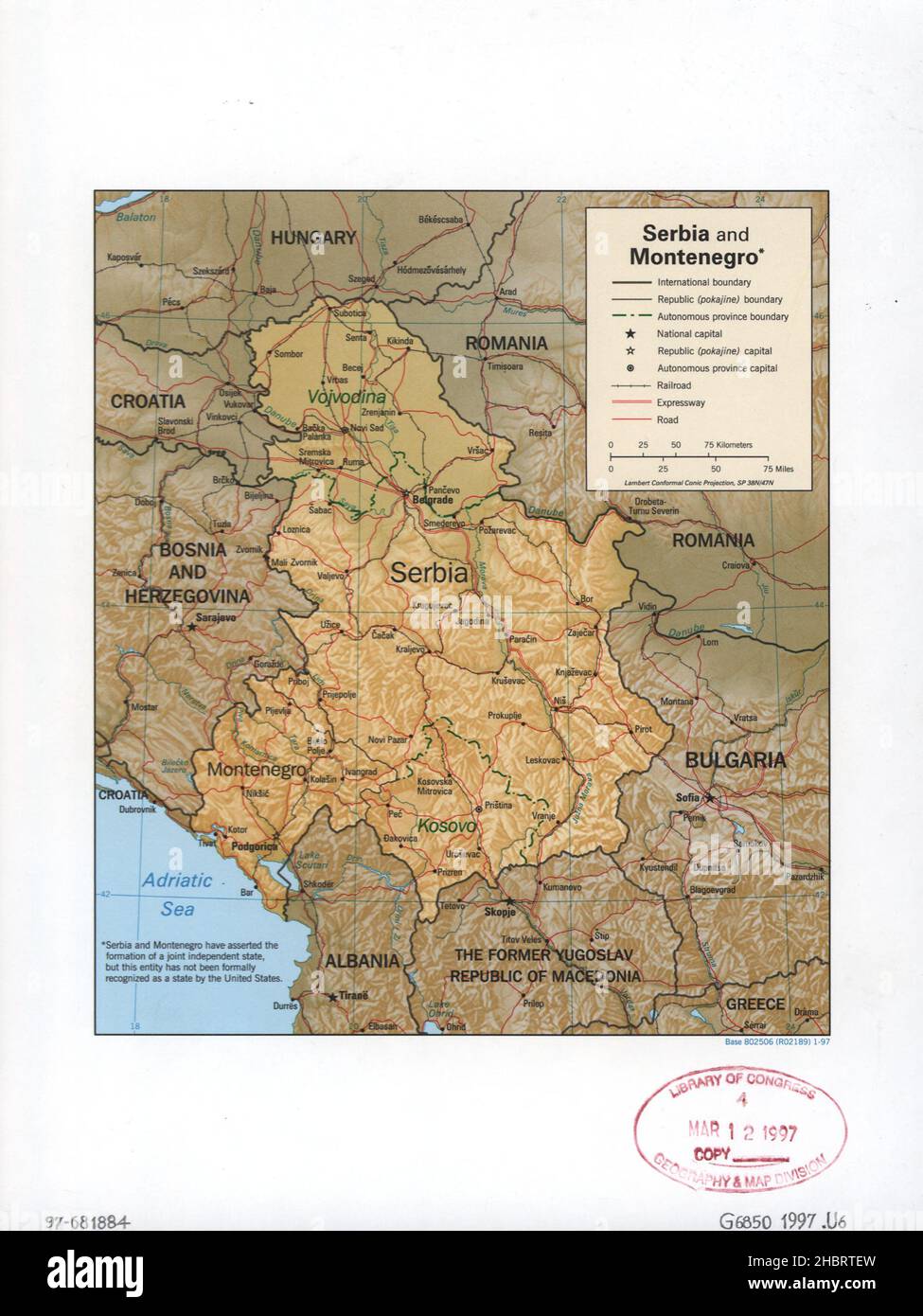 Map of Serbia and Montenegro ca. 1997 Stock Photo - Alamy