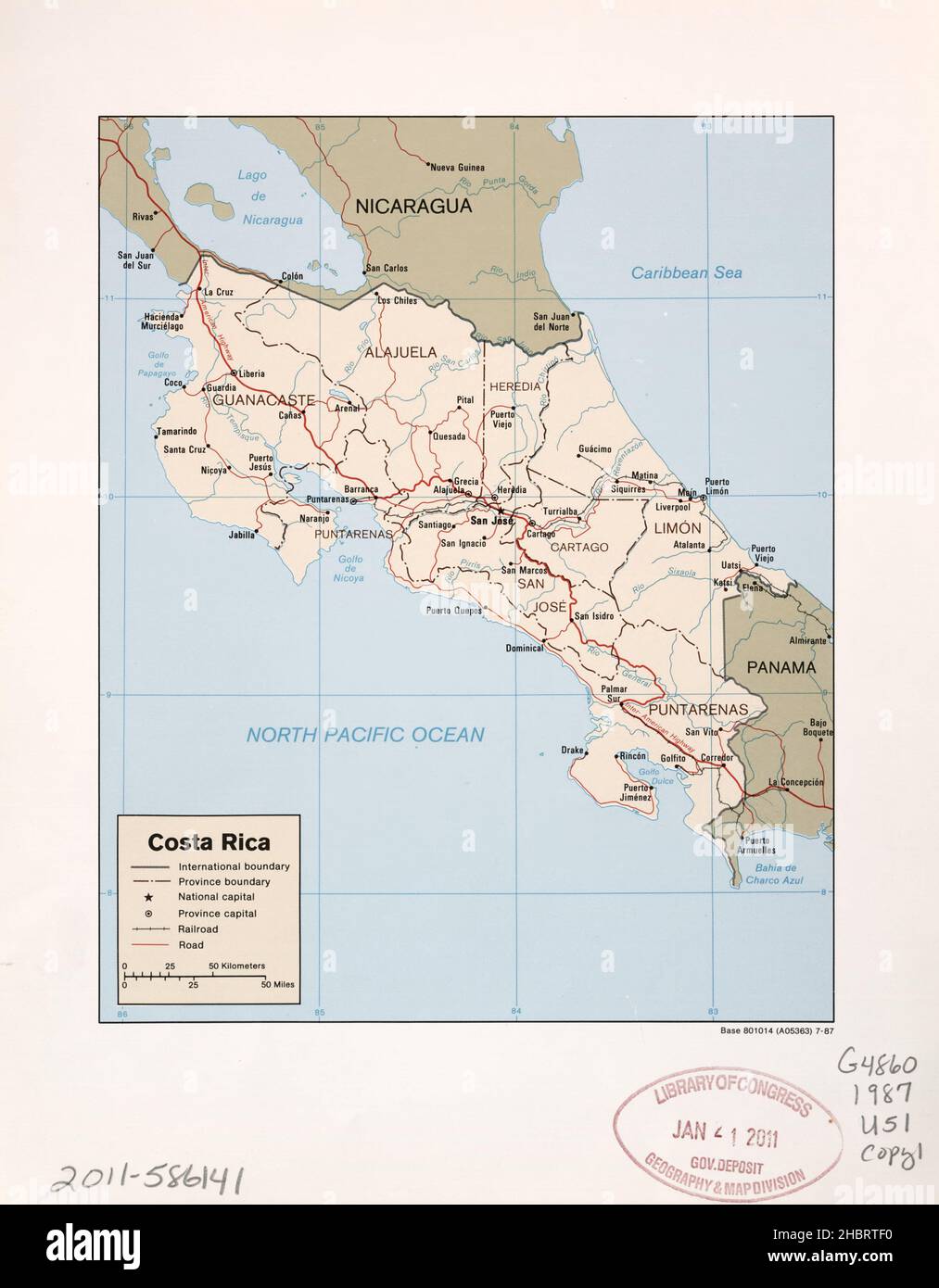 Map of Costa Rica ca. 1987 Stock Photo - Alamy