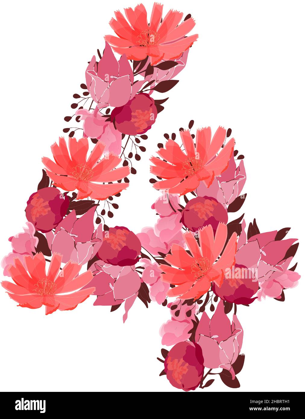 Vector flower number 4. Botanical character, figure. Pink, maroon ...