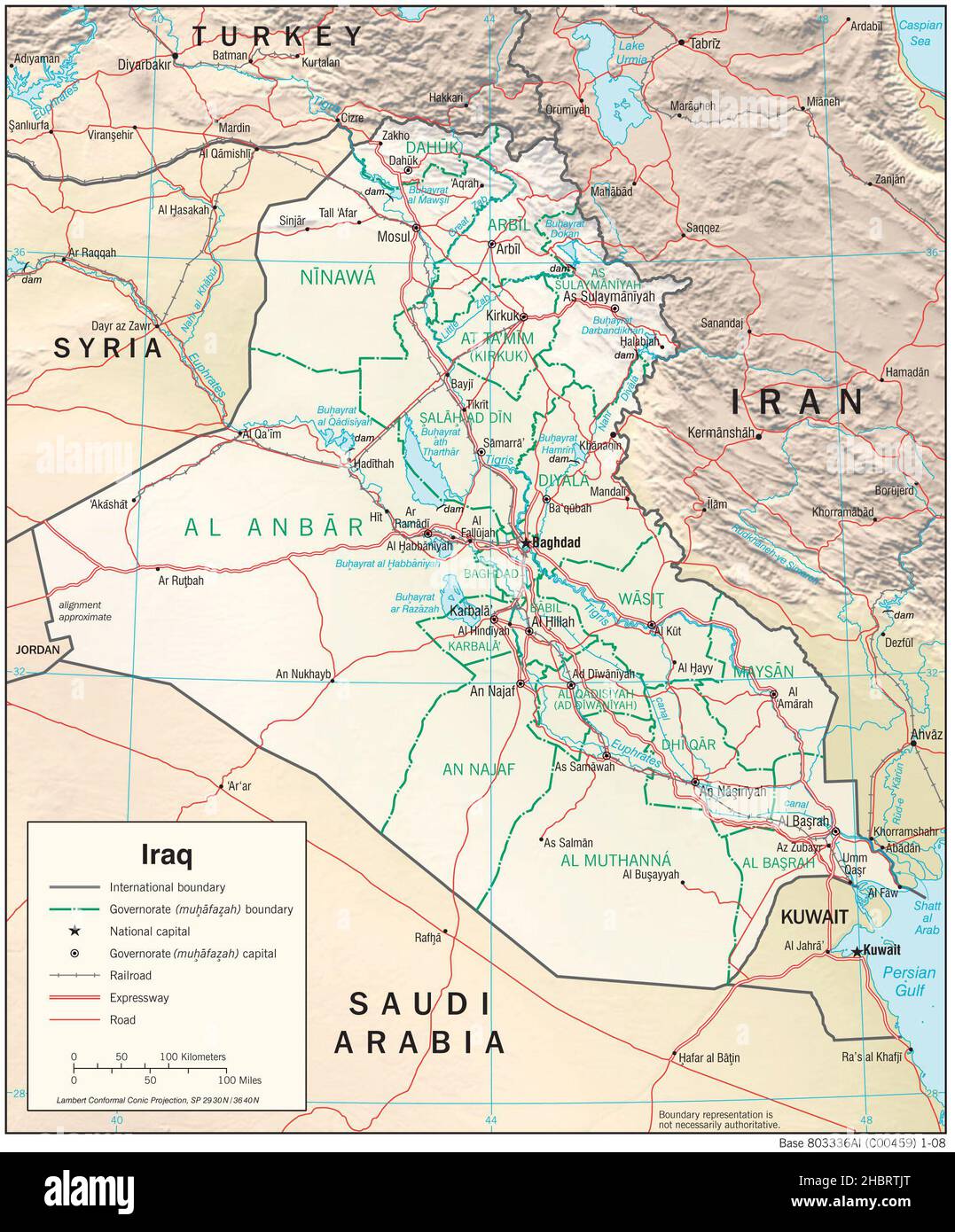 Topographic map of Iraq (shaded relief), 2008 Stock Photo - Alamy