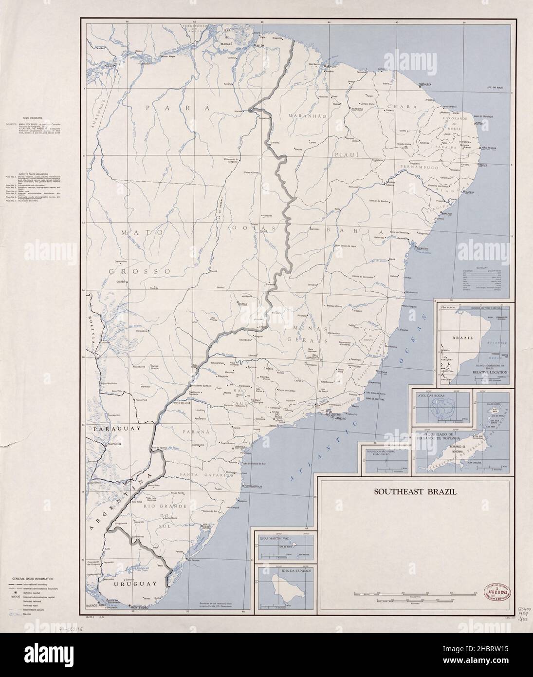 Map of southeast Brazil ca. 1954 Stock Photo - Alamy