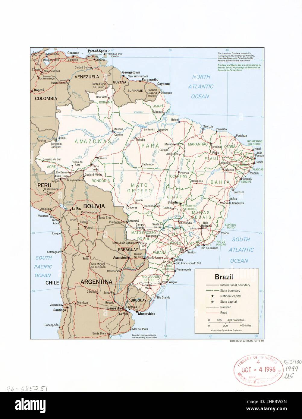 Map of Brazil ca. 1994 Stock Photo - Alamy