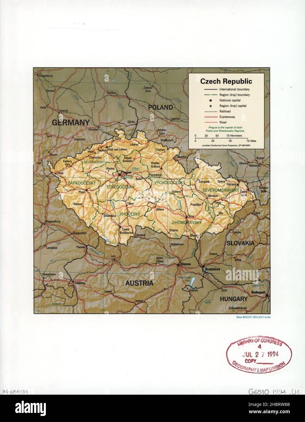 1990s Map of Czech Republic ca. 1994 Stock Photo - Alamy