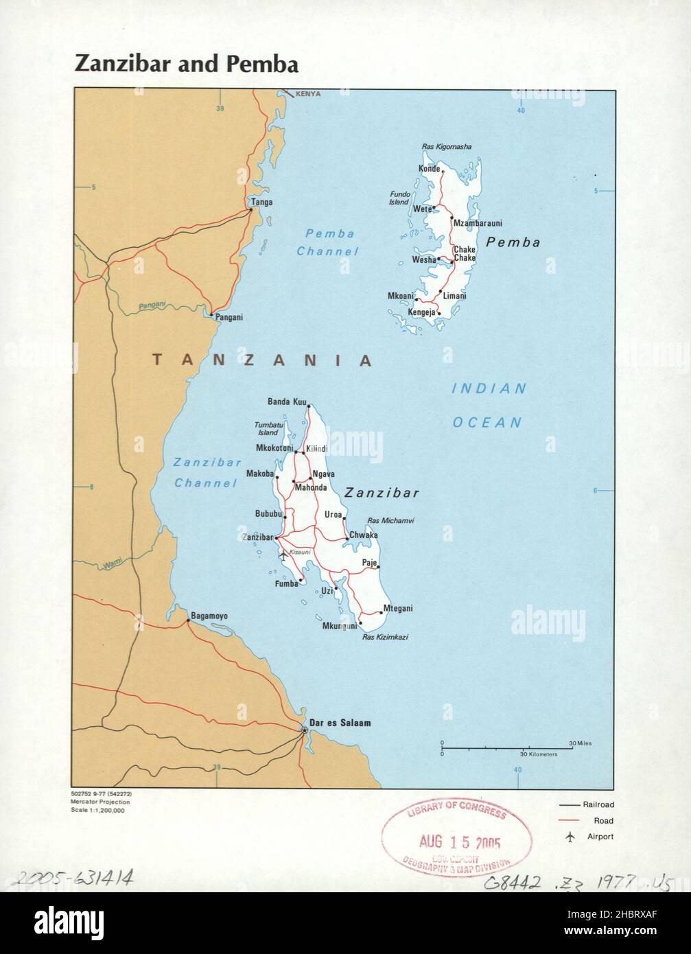 Map of Zanzibar and Pemba ca. 1977 Stock Photo - Alamy