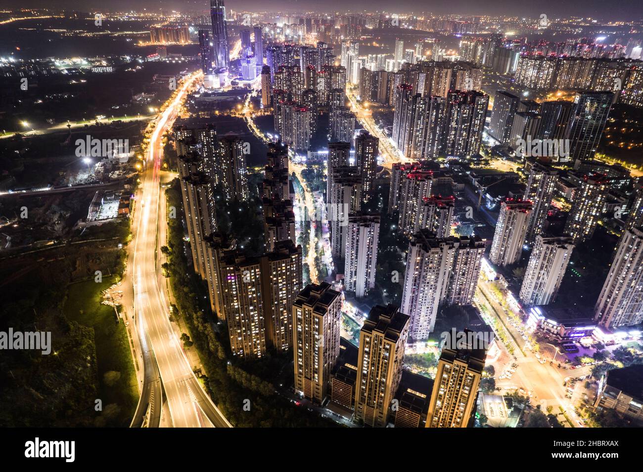 Aerial photography of the modern building skyline night view of Chengdu ...