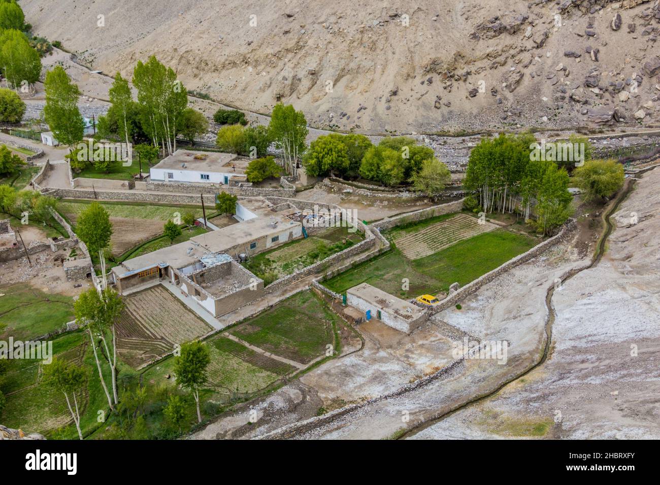 Aerial view of Vrang village in Wakhan valley, Tajikistan Stock Photo ...