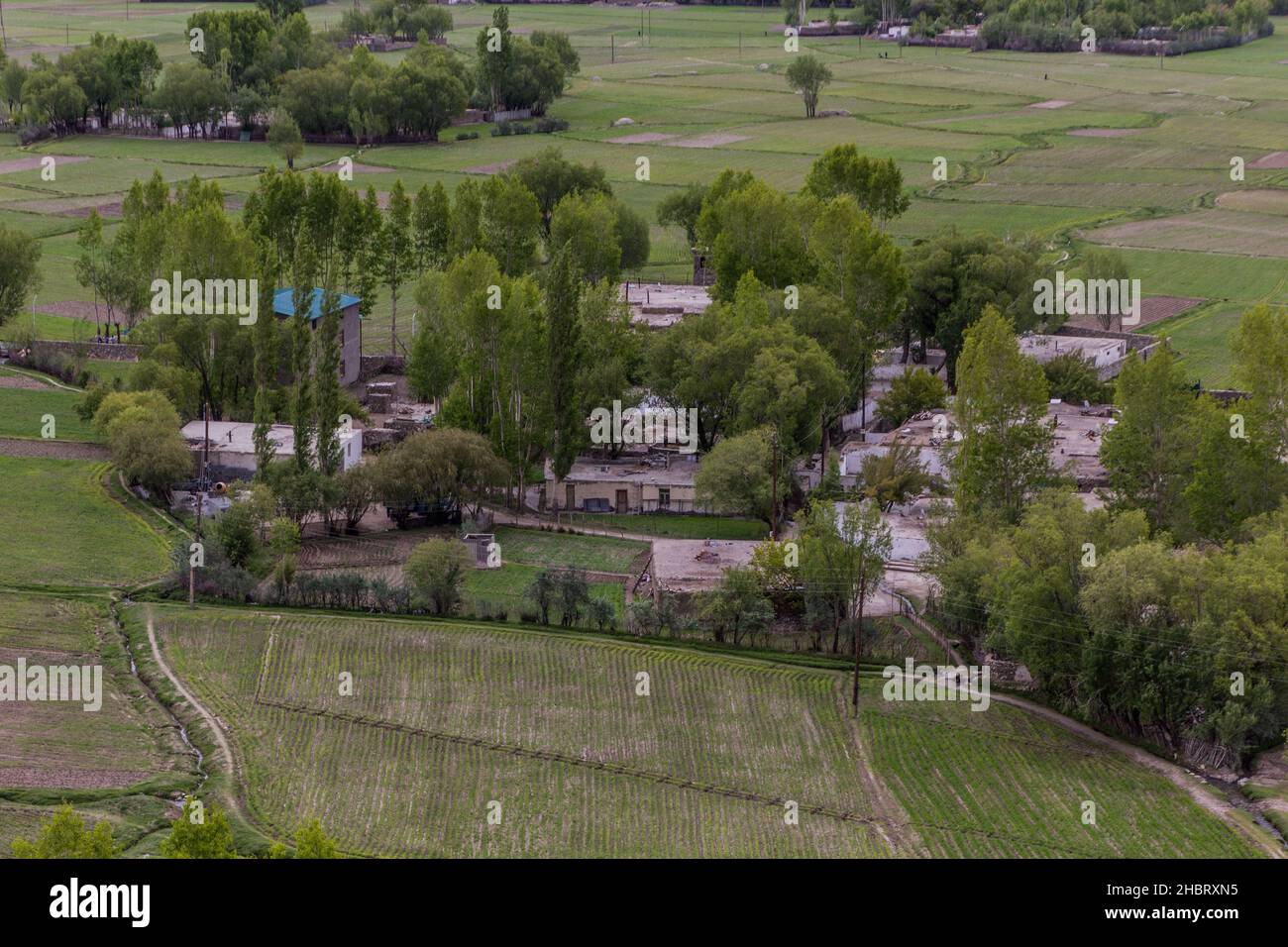 Aerial view of Vrang village in Wakhan valley, Tajikistan Stock Photo ...