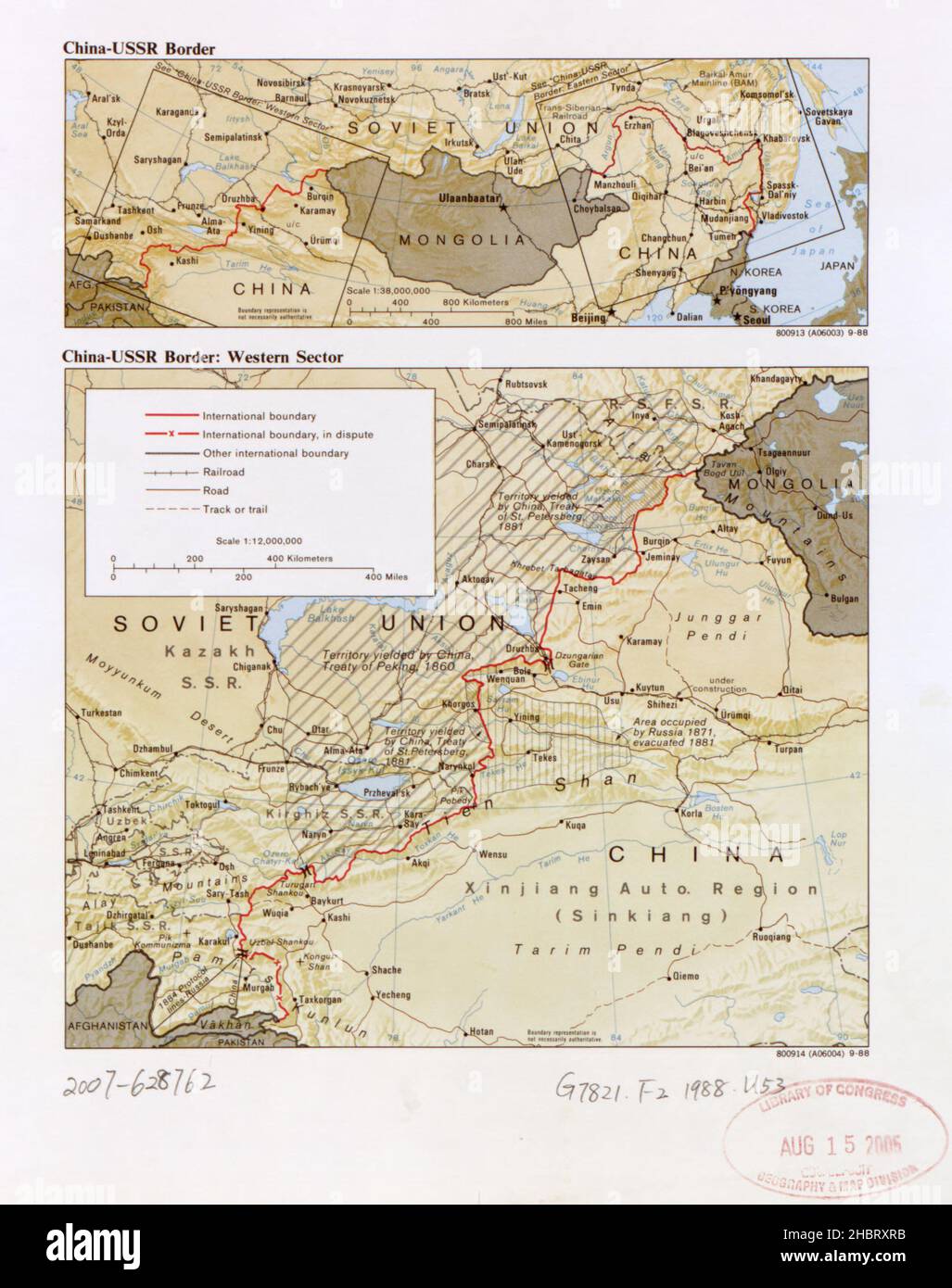 Map of China-USSR border ca. 1988 Stock Photo - Alamy