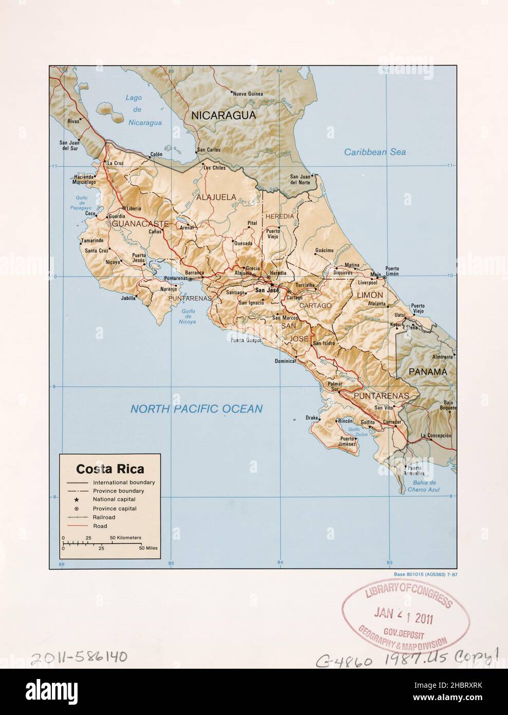 Map of Costa Rica ca. 1987 Stock Photo - Alamy