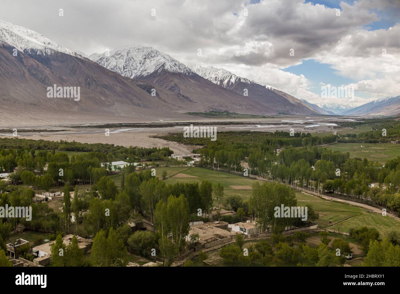 Aerial view of Vrang village in Wakhan valley, Tajikistan Stock Photo ...
