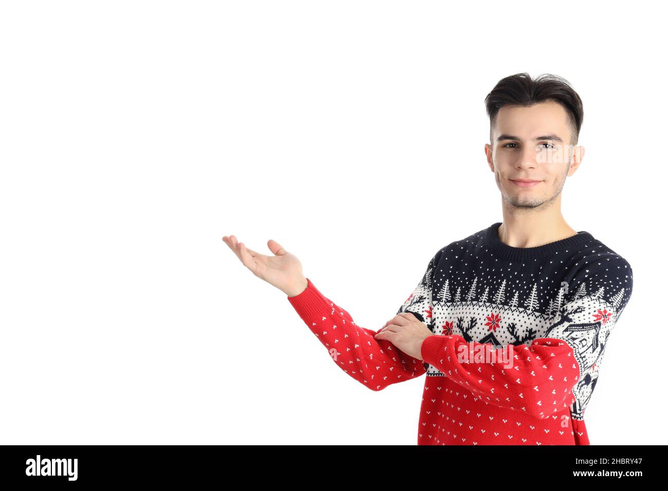 Attractive guy in sweater isolated on white background Stock Photo - Alamy