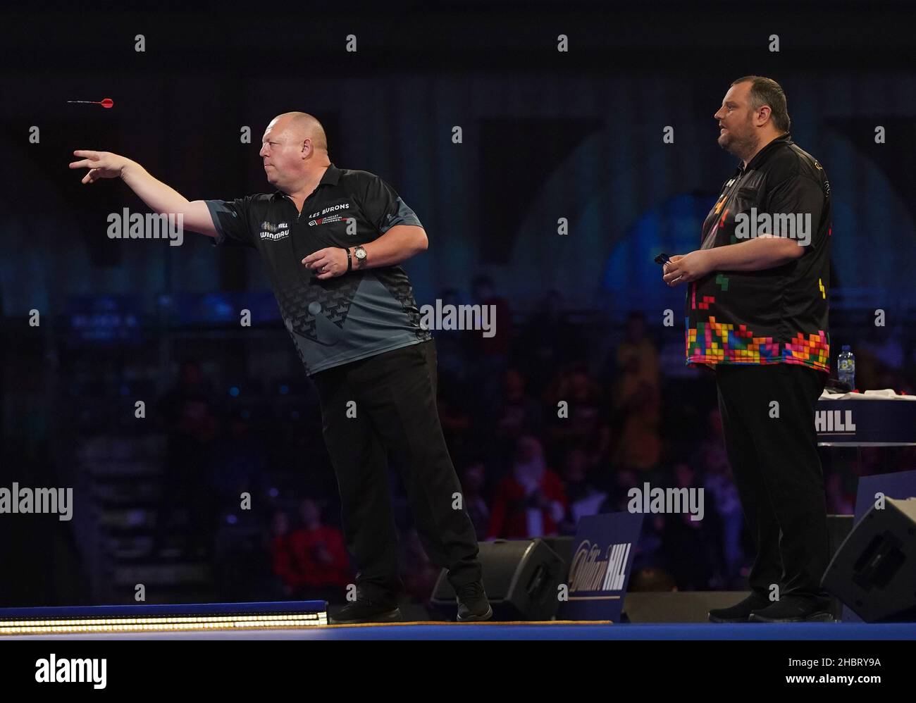 Mervyn King (left) in action against Ryan Joyce (right) during day ...