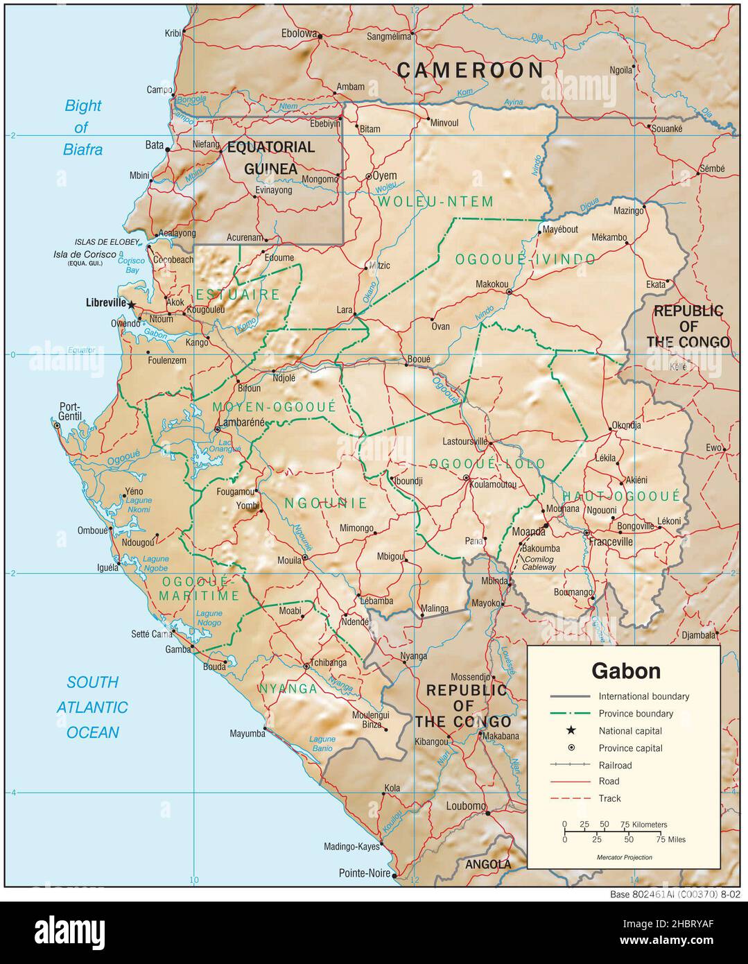 Topographic map of Gabon (shaded relief), 2002 Stock Photo - Alamy