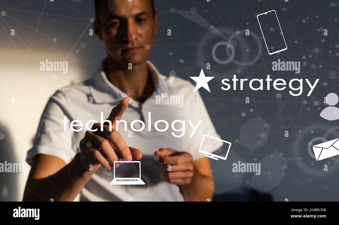 Close up of hand pushing media icon of screen hi-res stock photography ...