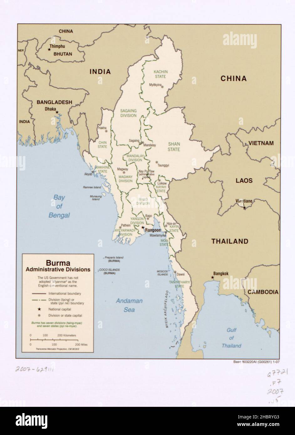 Burma administrative divisions map ca. 2007 Stock Photo - Alamy