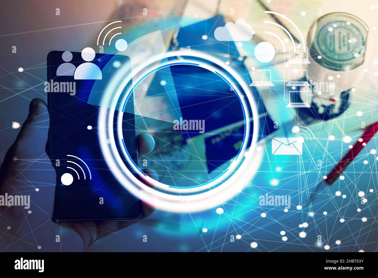 Business networking connection concept and Wi-Fi. Technology ...
