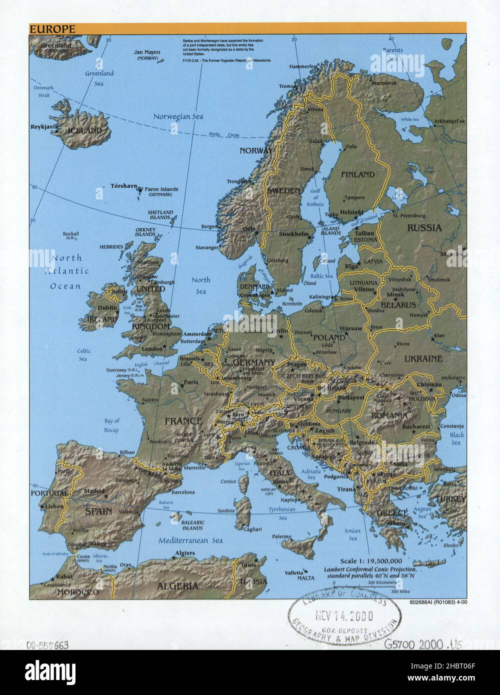 Map of Europe ca. 2000 Stock Photo - Alamy