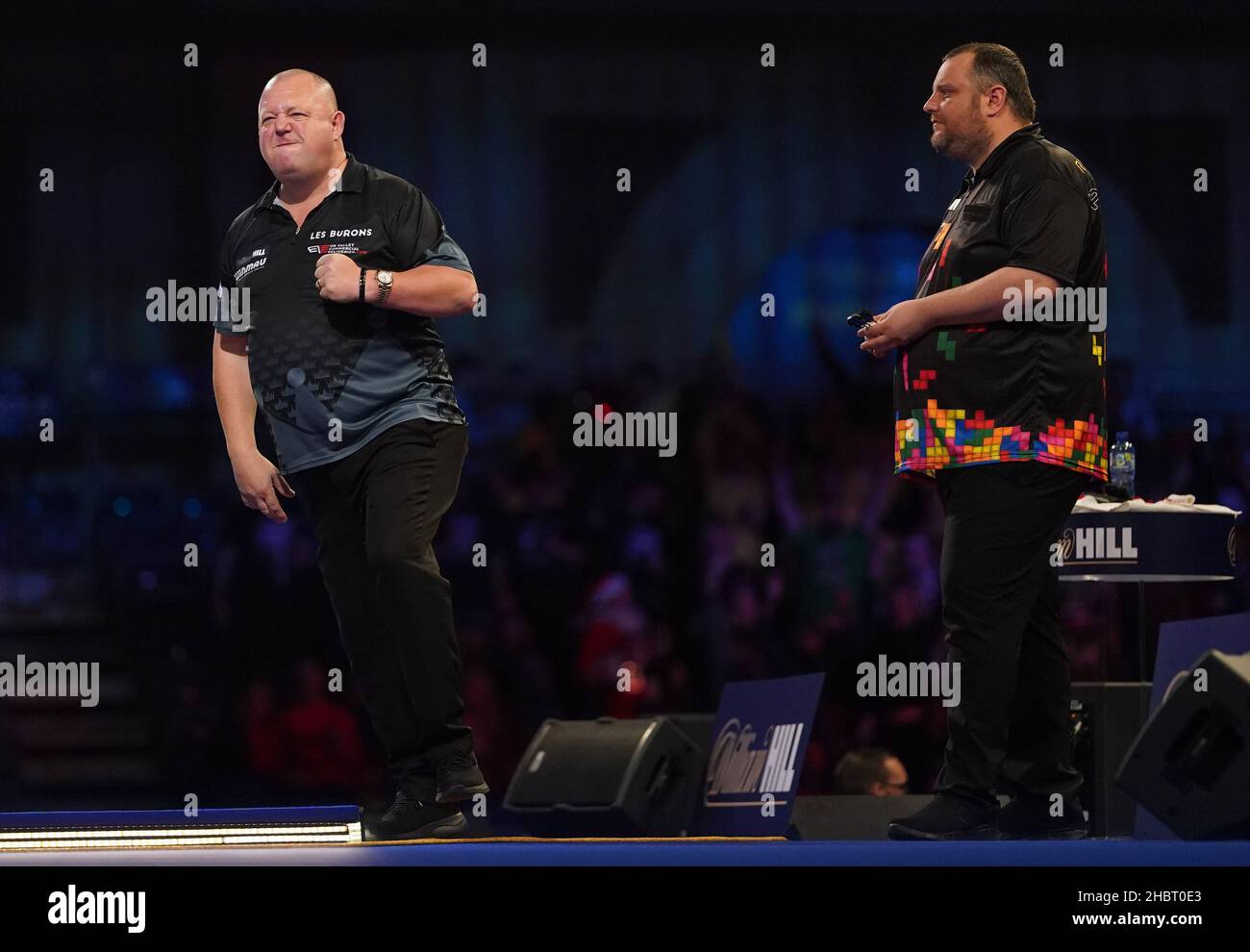 Mervyn King (left) in action against Ryan Joyce (right) during day ...