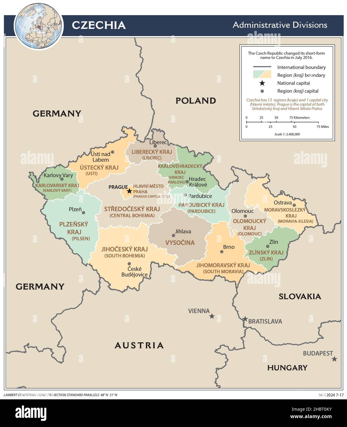 Map of Regions of Czechia Stock Photo - Alamy