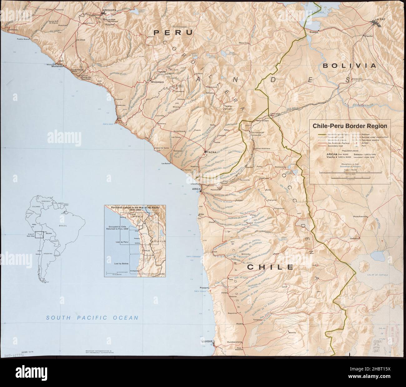 Chile-Peru border region map ca. 1974 Stock Photo - Alamy
