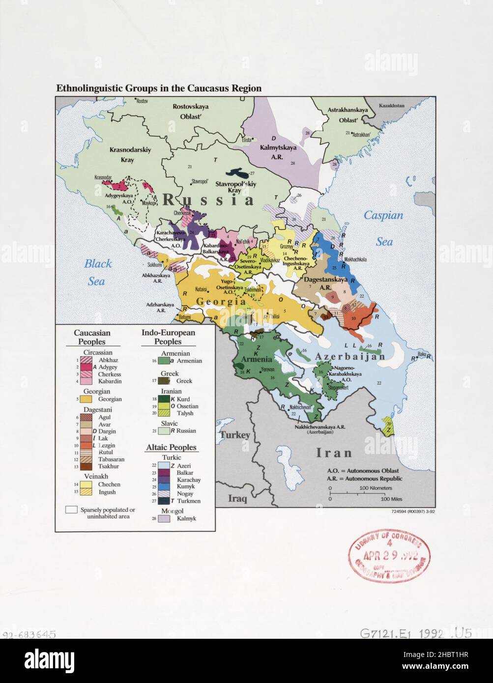 Map of Ethnolinguistic groups in the Caucasus region ca. 1992 Stock ...
