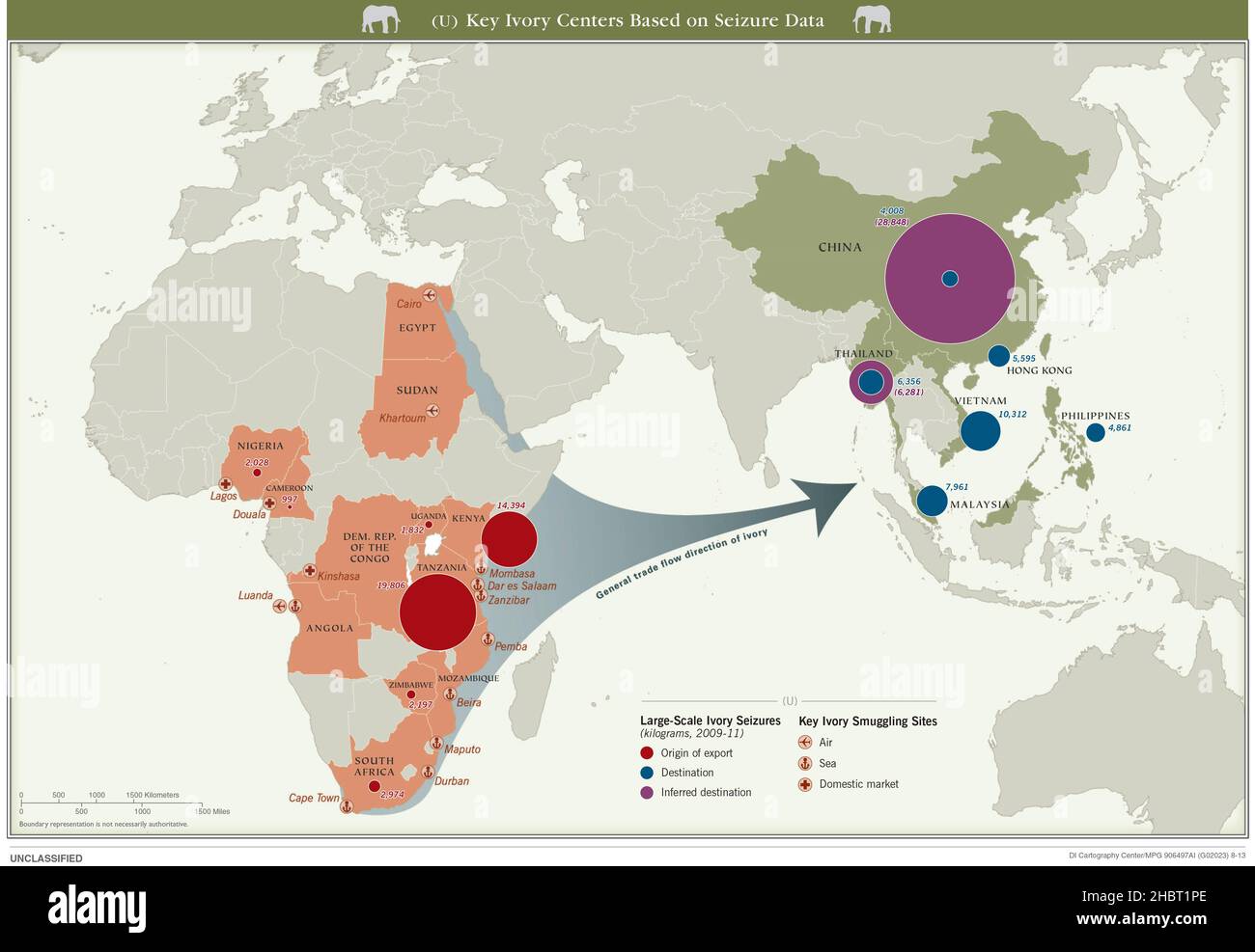 2013 illegal ivory transporation map hi-res stock photography and ...