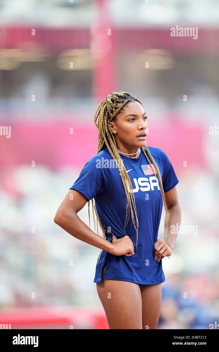 Tara Davis participating in the Tokyo 2020 Olympic Games in the long ...