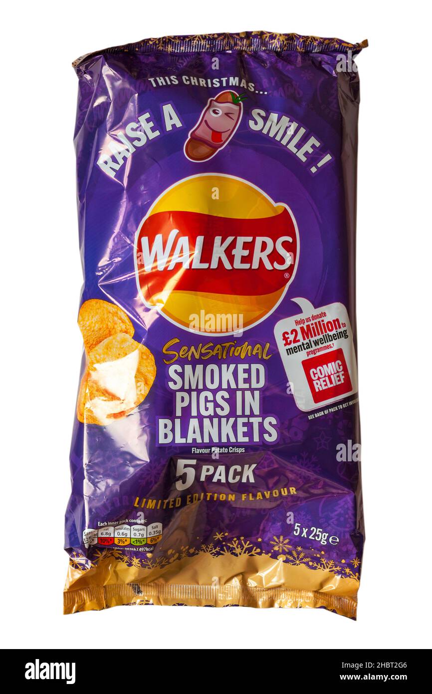 Multipack bag of Walkers Smoked Pigs in Blankets flavour potato crisps ...