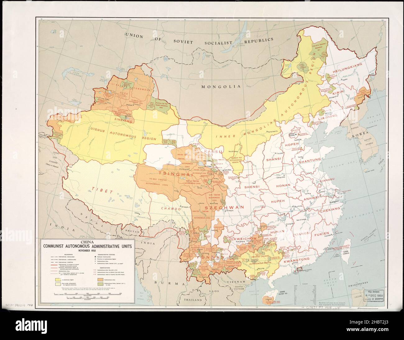 1950s Map of Communist autonomous administrative units ca. 1958 Stock ...
