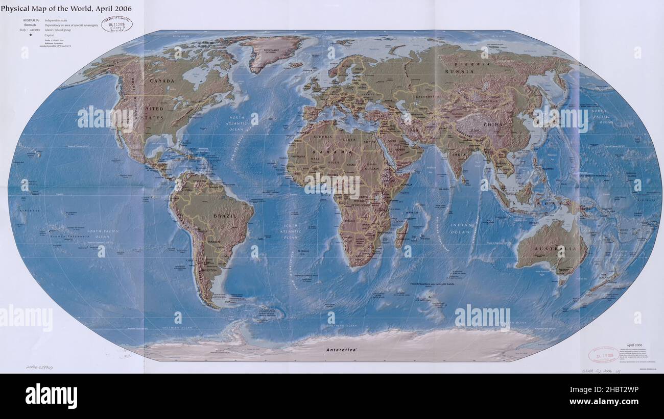 Physical map of the world ca. 2006 Stock Photo - Alamy