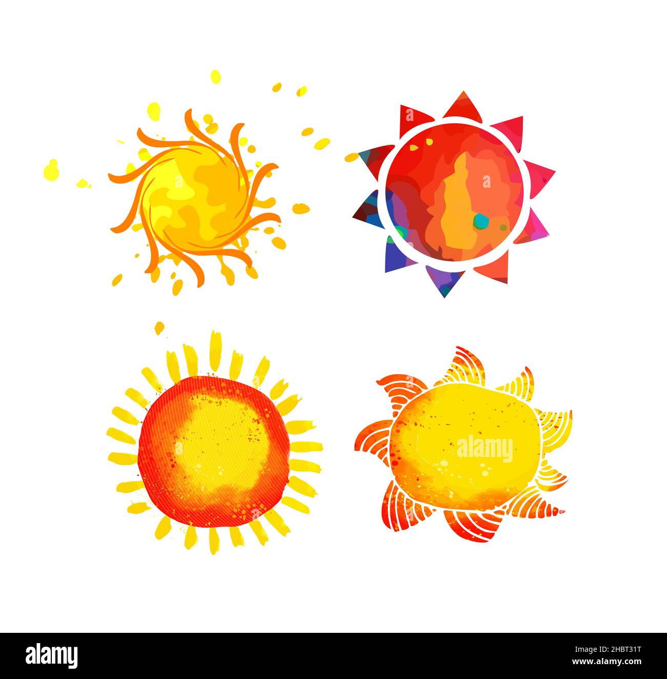 Suns. Elements for design. Set of beautiful sun. Vector illustration ...