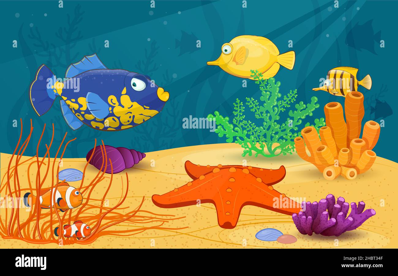 Underwater scene with tropical fish and coral Stock Vector Image & Art ...