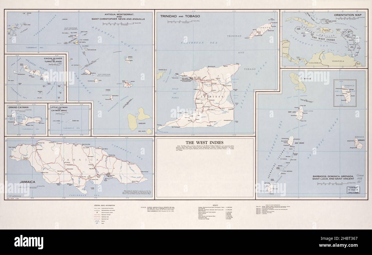 1950s map of west indies hi-res stock photography and images - Alamy
