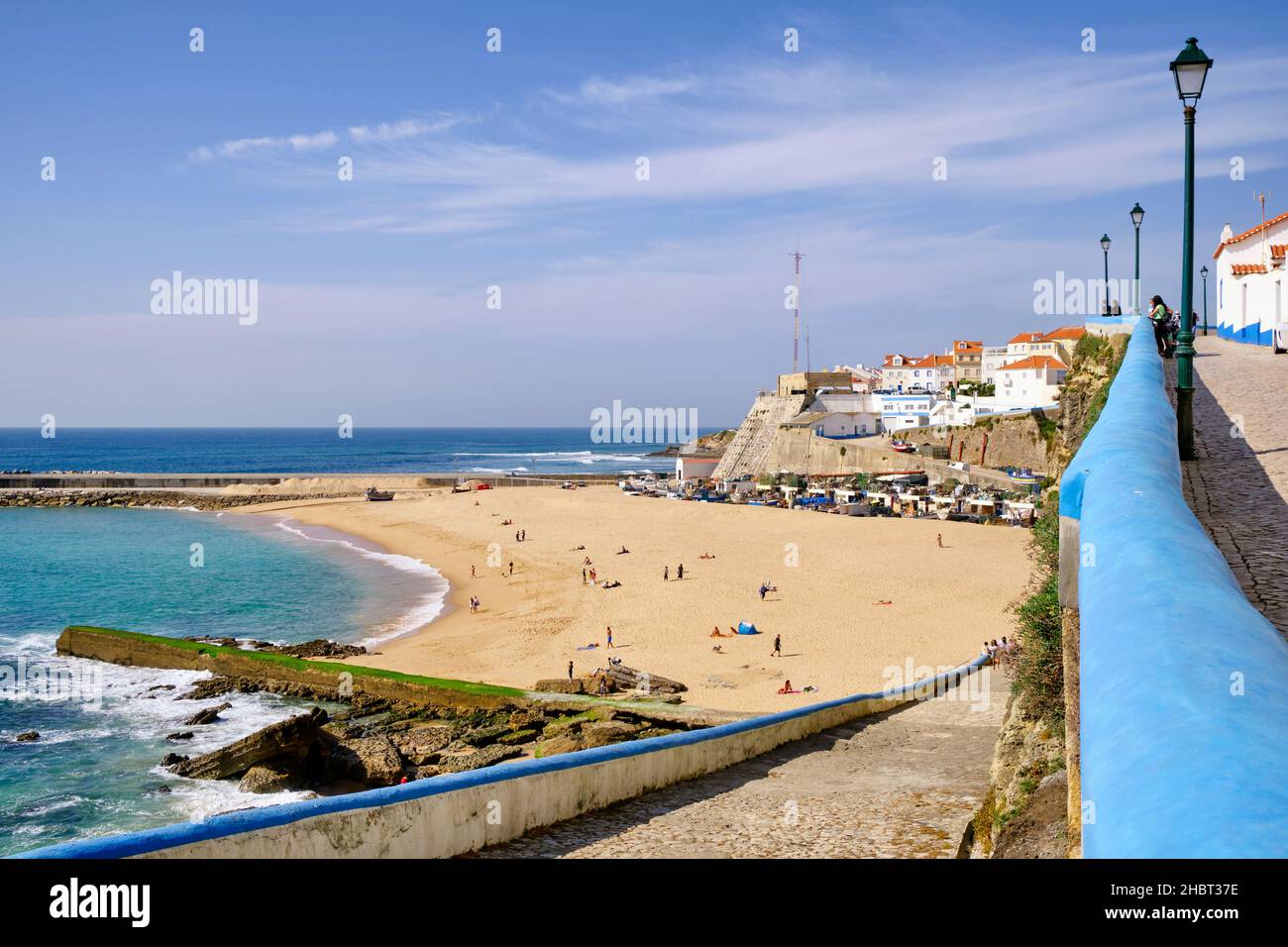 The beach and village of Ericeira overlooking the Atlantic Ocean ...