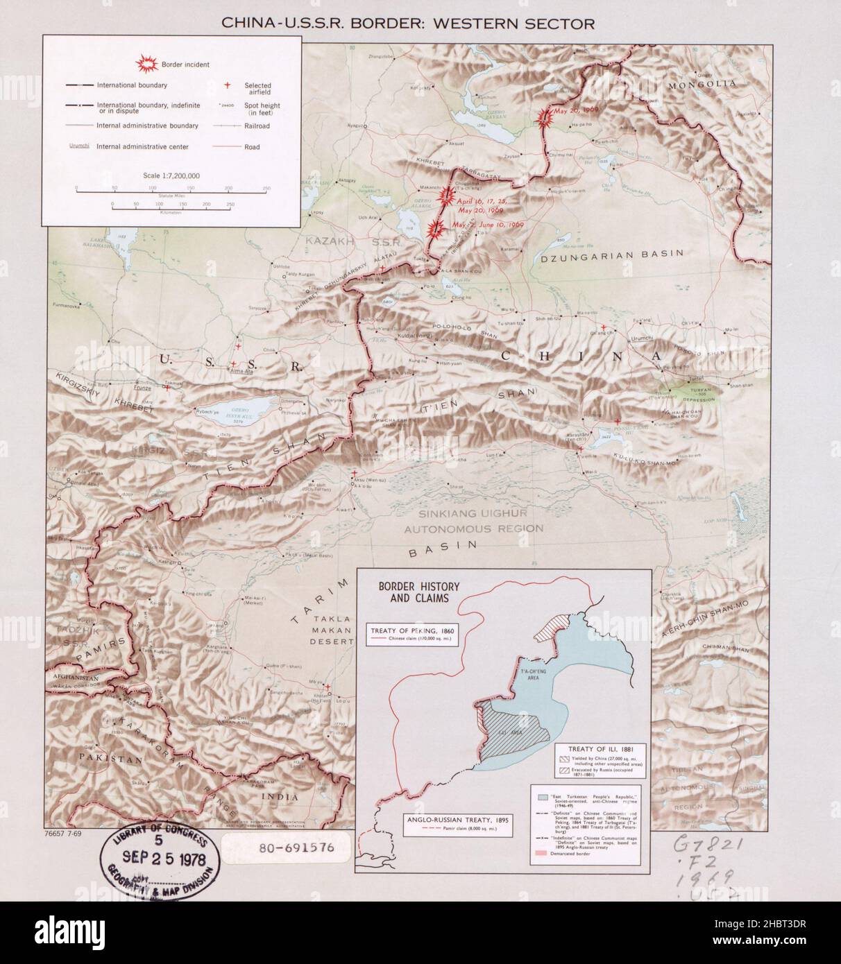 Map of China-U.S.S.R. border, western sector ca. 1969 Stock Photo - Alamy