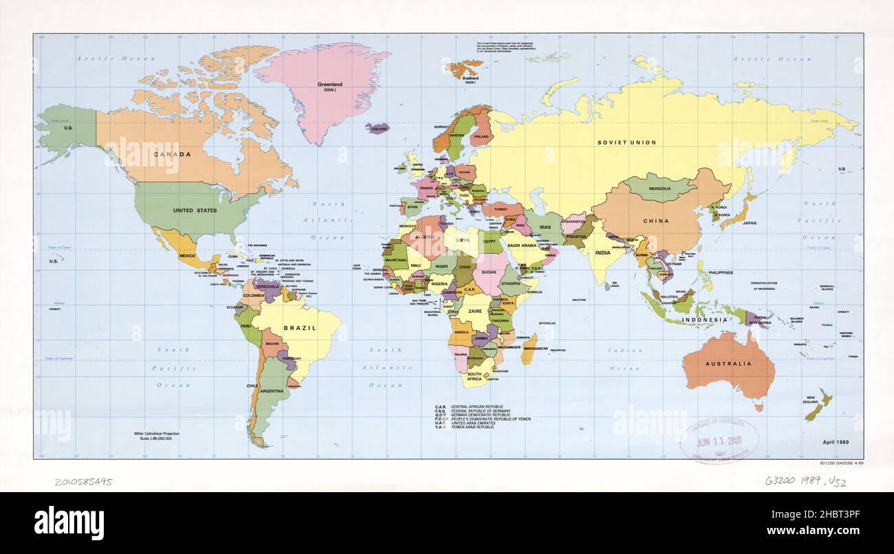 Political Map of the World ca. 1989 Stock Photo - Alamy