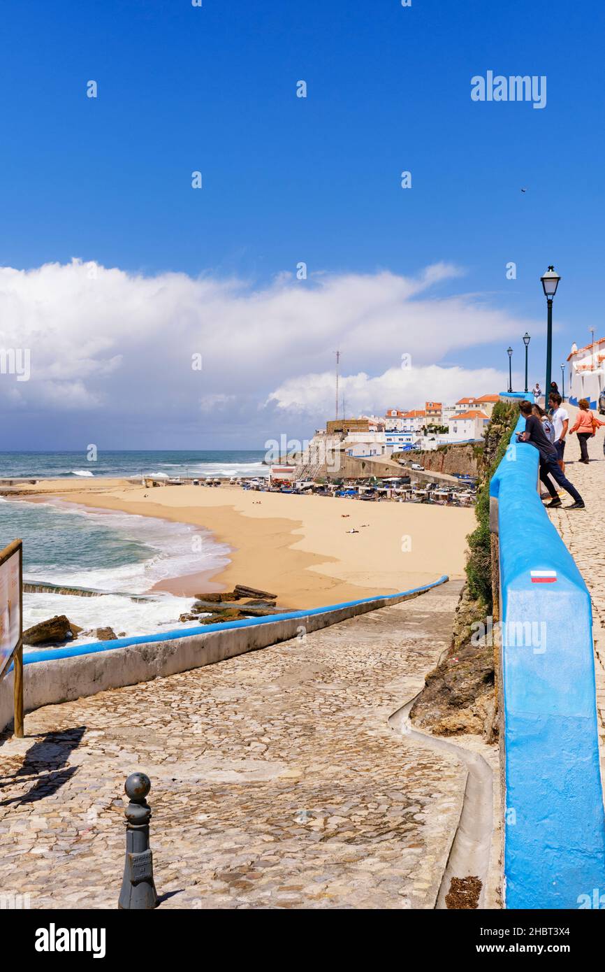 The beach of Ericeira facing the Atlantic Ocean. Portugal Stock Photo ...