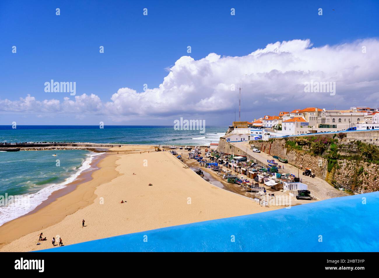 The beach of Ericeira facing the Atlantic Ocean. Portugal Stock Photo ...