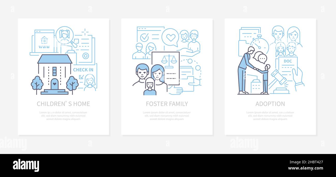 Foster family and adoption - modern line design style banners set on ...