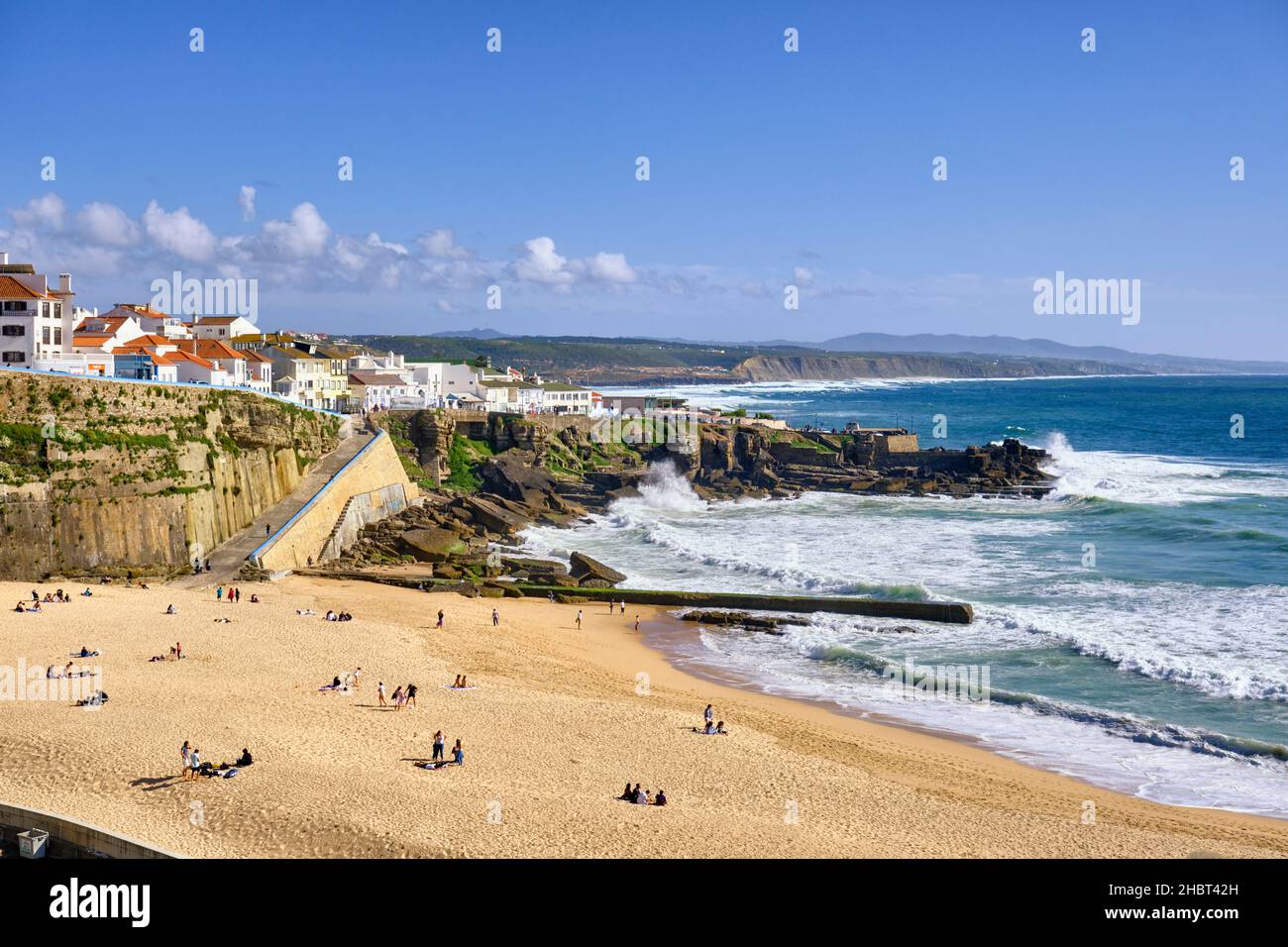 The beach of Ericeira facing the Atlantic Ocean. Portugal Stock Photo ...