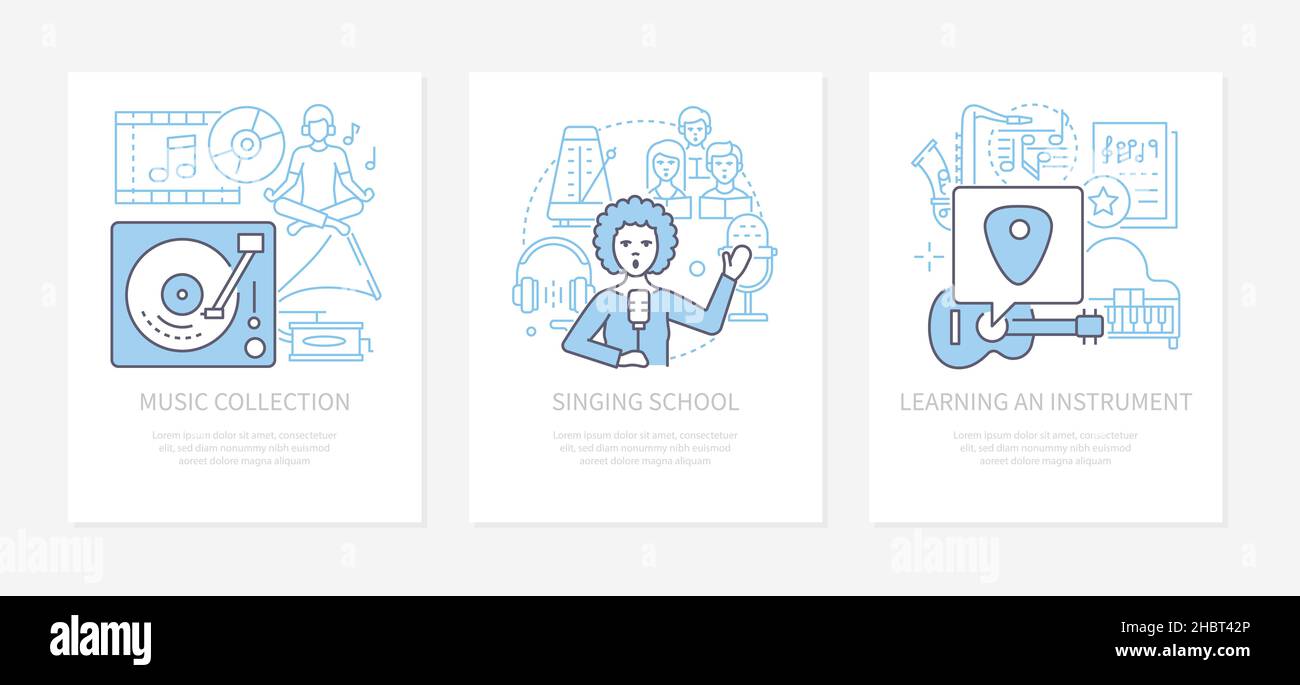 Music lessons - modern line design style banners set on white ...