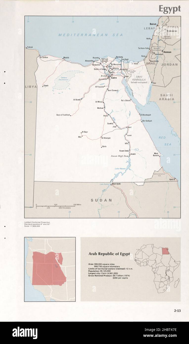 Map of Egypt and Country Profile ca. 1976 Stock Photo - Alamy