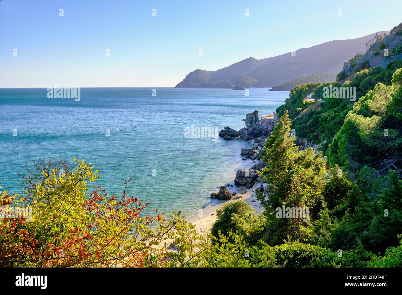 The coastline of Arrabida Nature Park. Setubal, Portugal Stock Photo ...