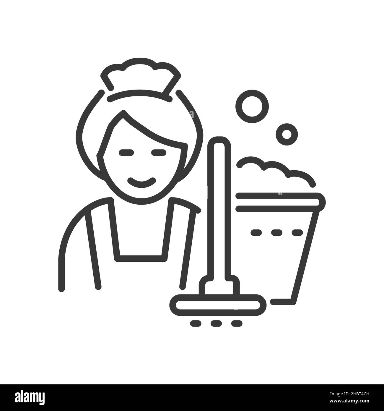 Cleaning service - vector line design single isolated icon on white ...