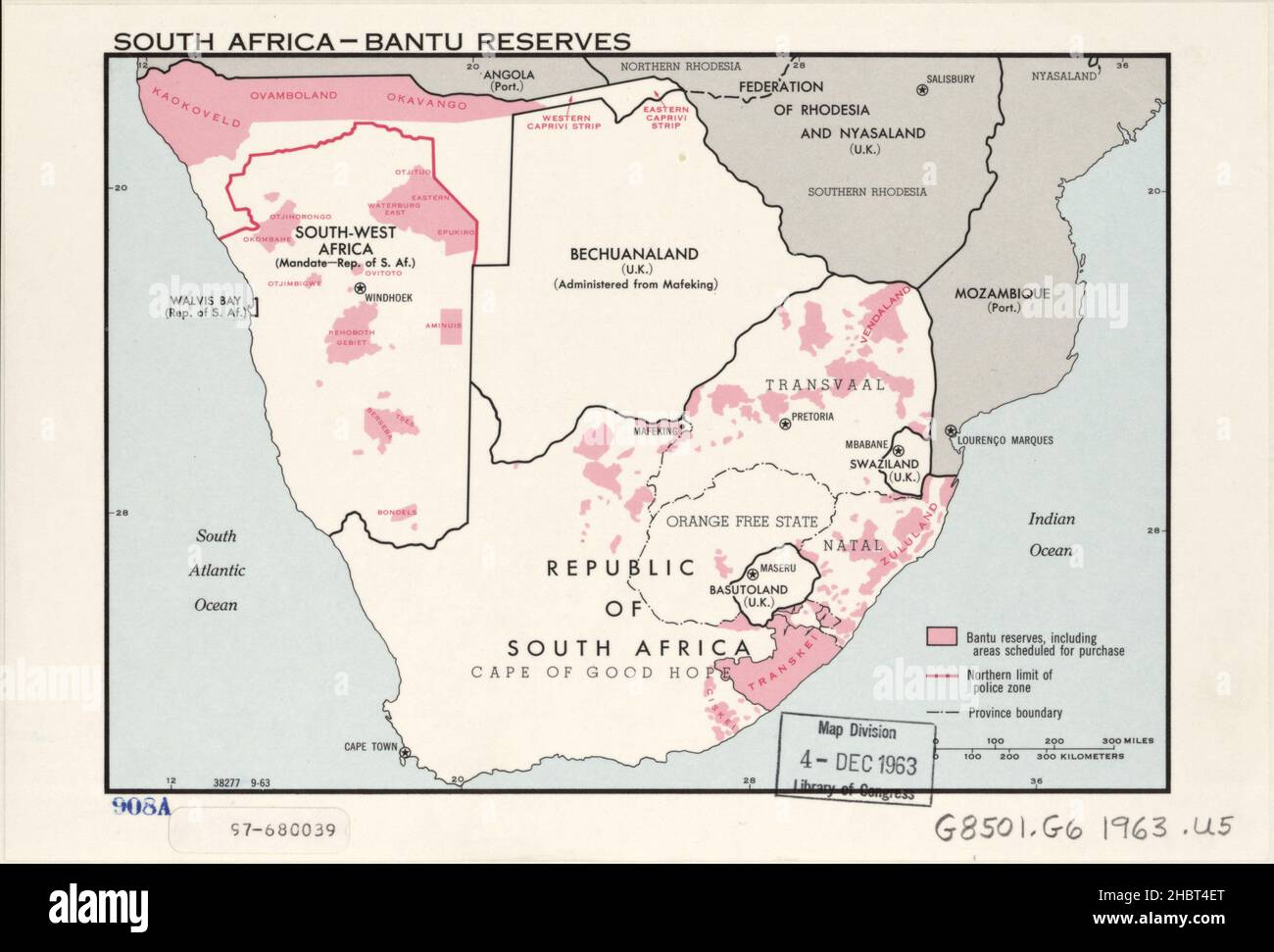 Map of South Africa, Bantu Reserves, shows Bantu reserves including ...