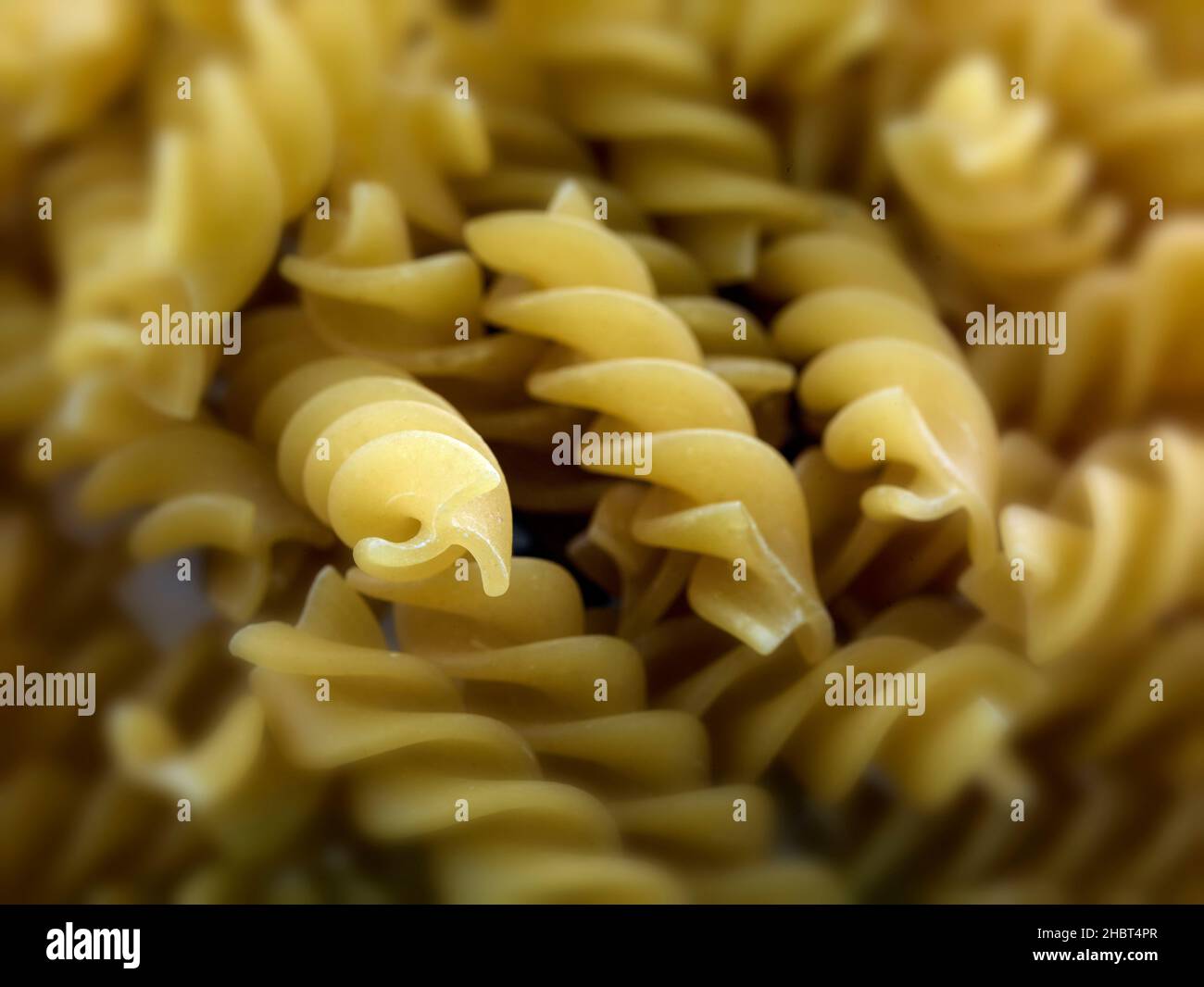 Macro food still life of Fusilli, fuˈzilli, pasta on plain background ...