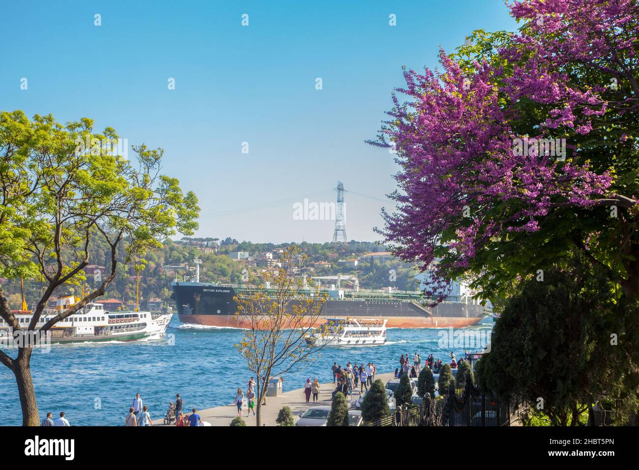 Sariyer,İstanbul/Turkey - 04/17/2016:Big ship passing the Bosphorus ...