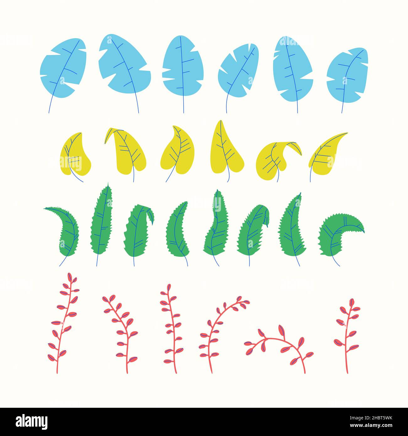 Set of leaves of decorative cartoon plant or tree. Vector isolated on ...