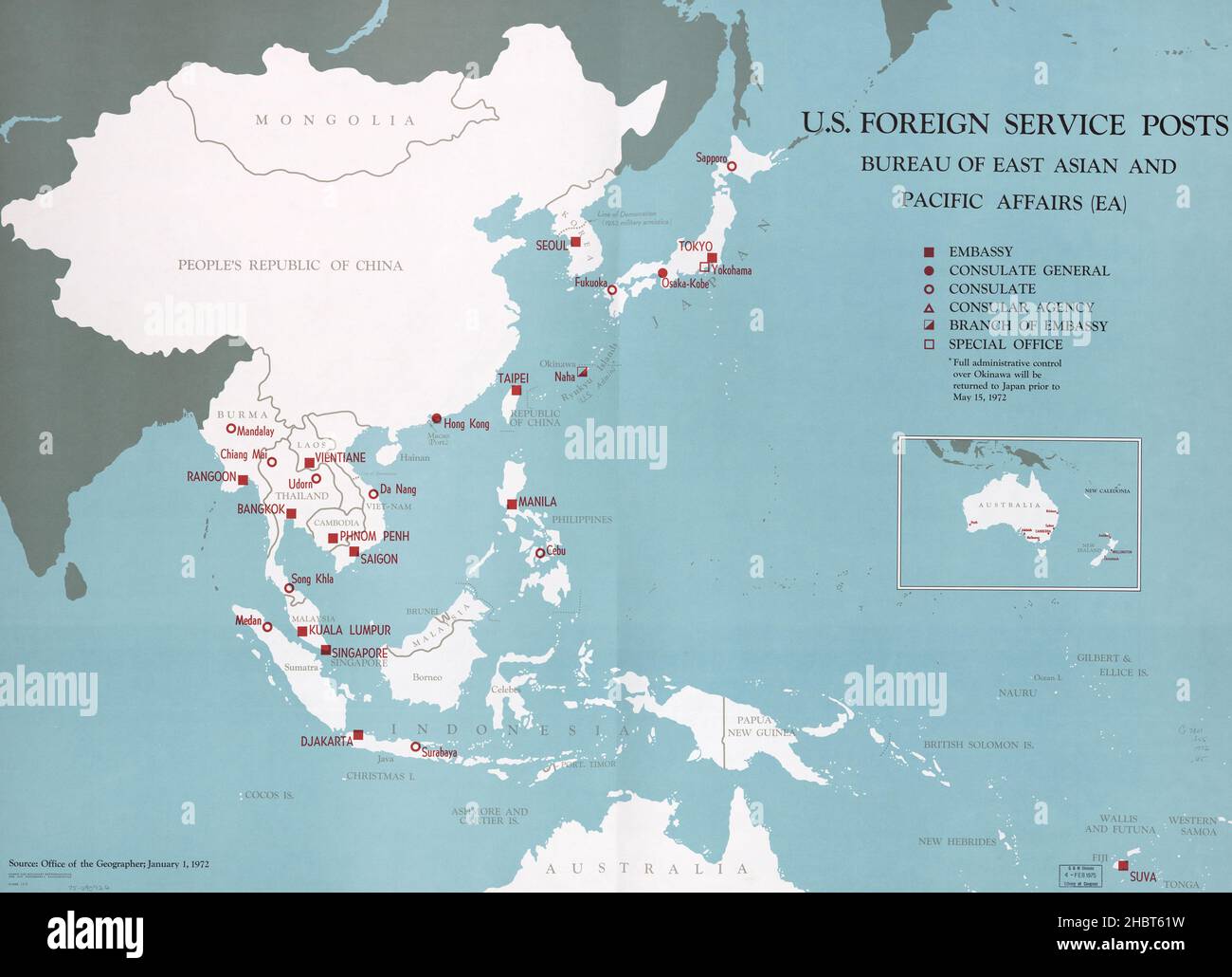 Map of U.S. Foreign Service posts, Bureau of East Asian and Pacific ...